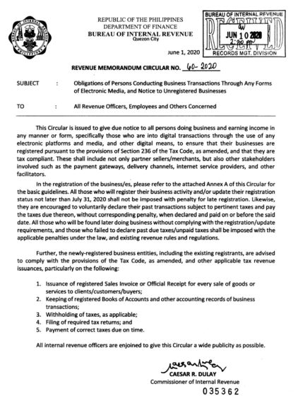 All You Need To Know About the BIR Memo for Online Sellers and Freelancers